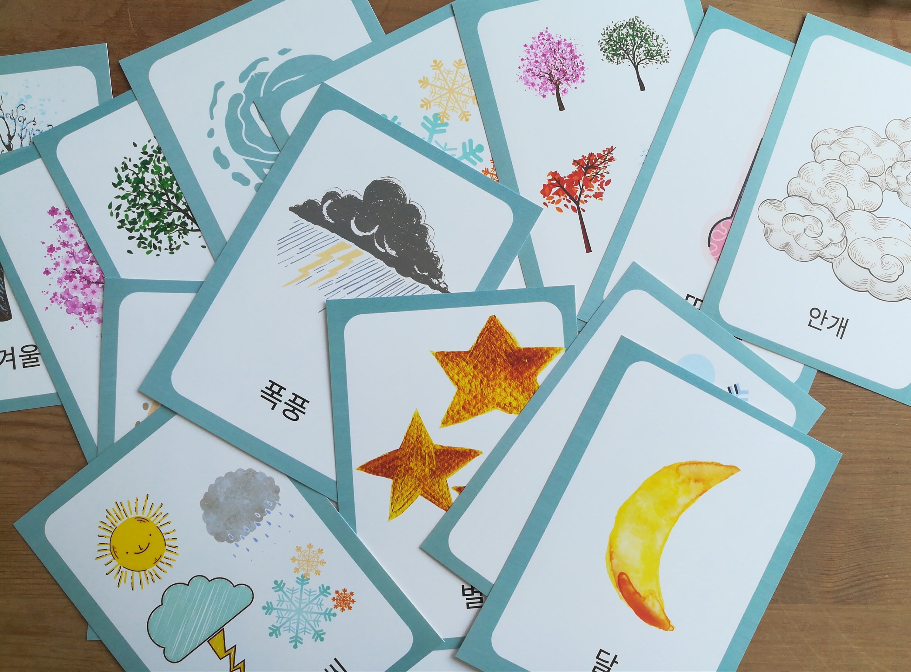 Korean Weather and Seasons Flashcards Digital Download | Etsy