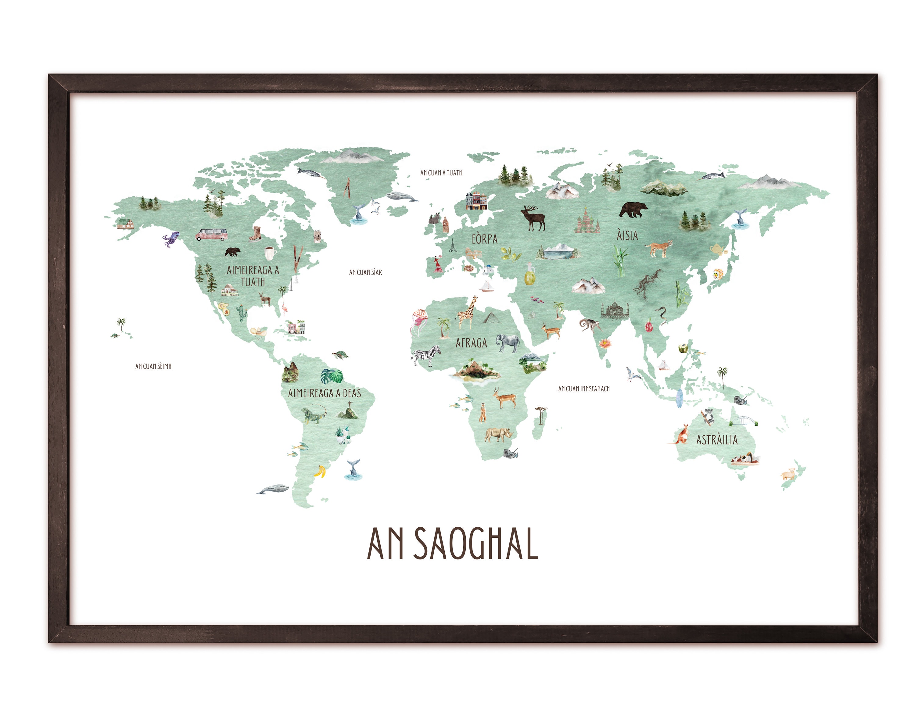 Scottish Gaelic World Map | Digital Download, Atlas, Watercolor ...