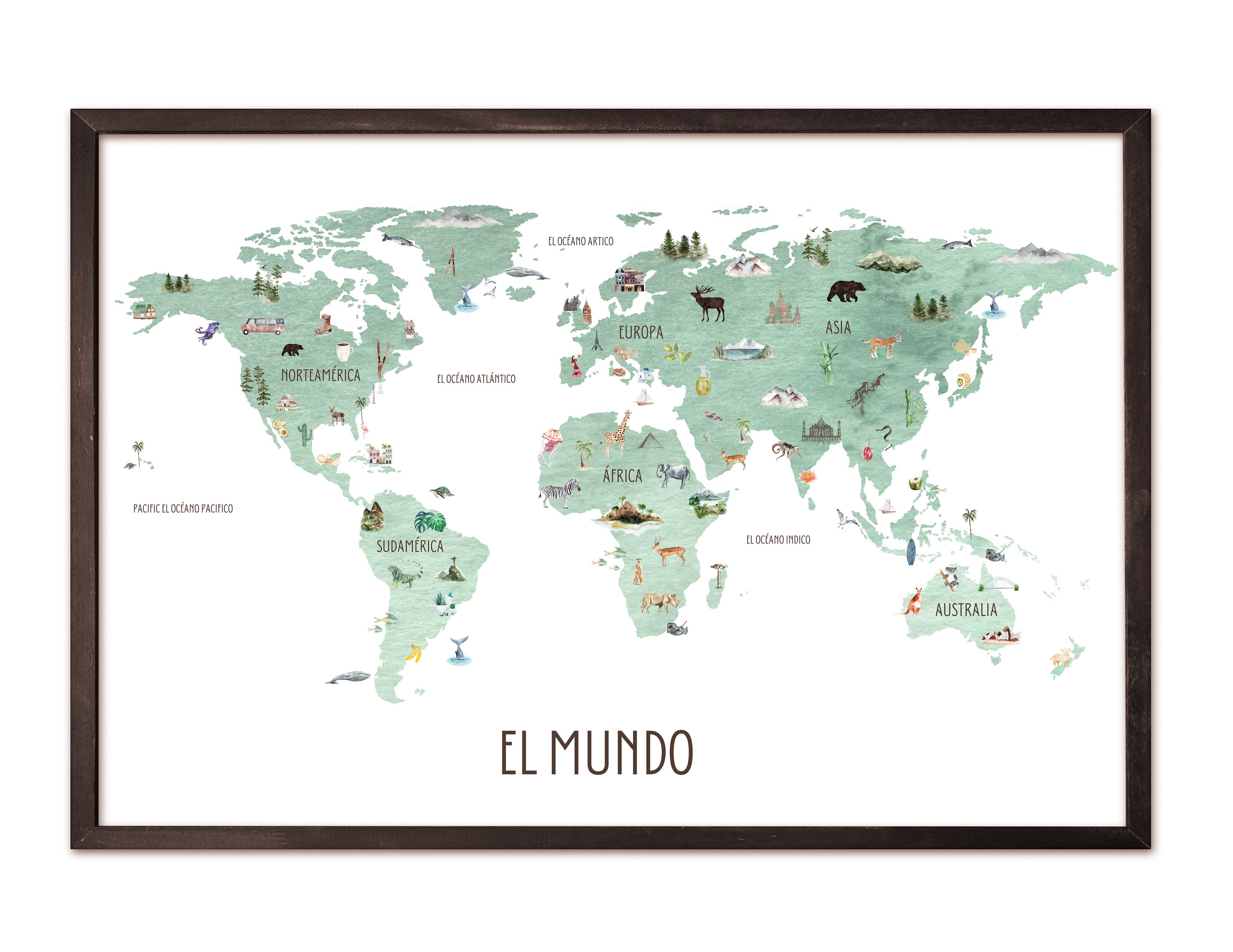 Spanish World Map Digital Download Printable El Mundo | Etsy