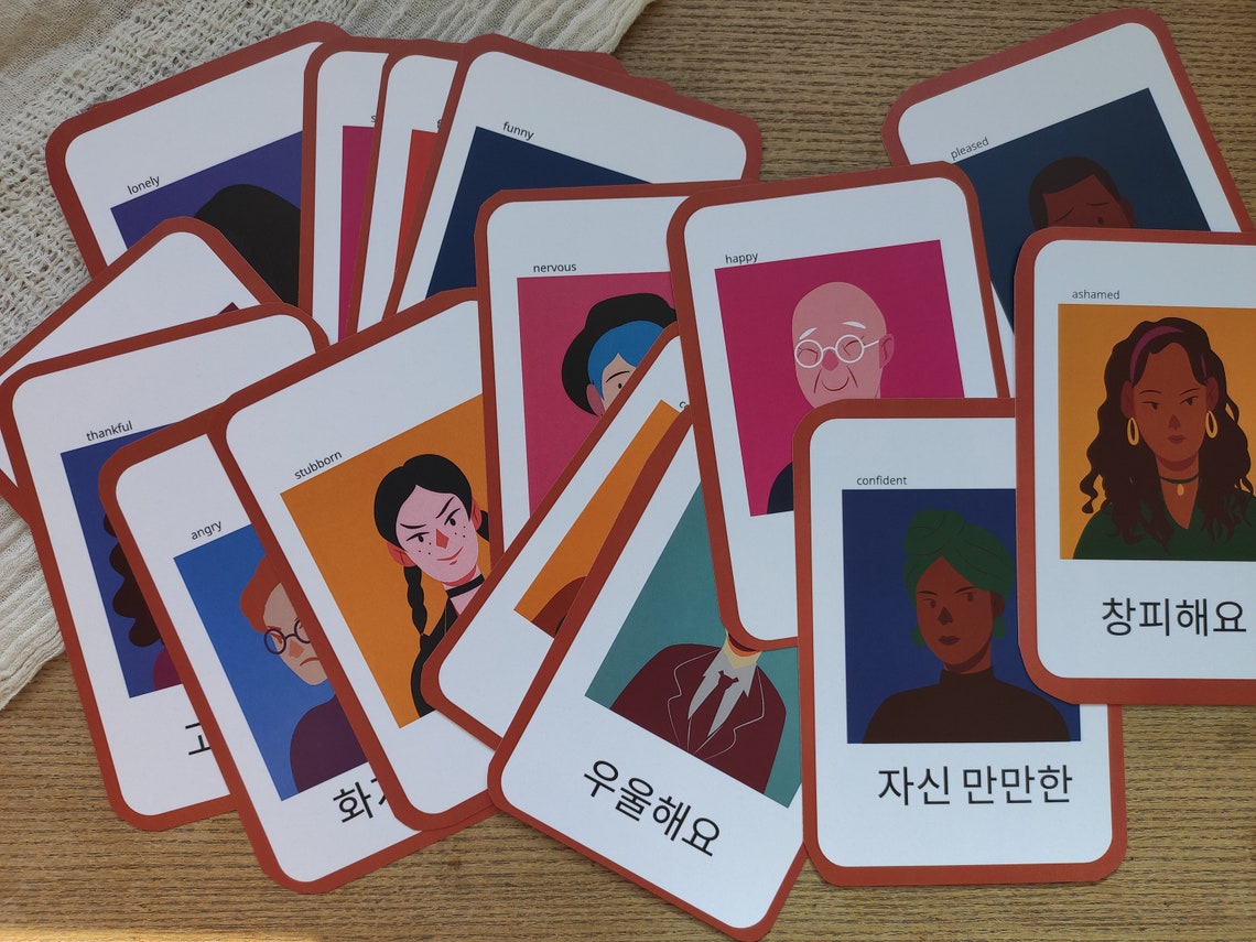 Korean Emotions Flashcards Digital Download Vocabulary - Etsy