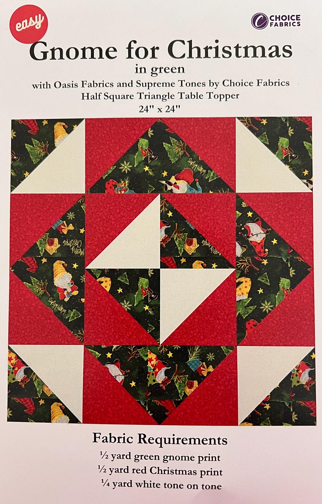 Gnome for Christmas 24” X 24” Table Topper Quilt Kit. Half Square ...