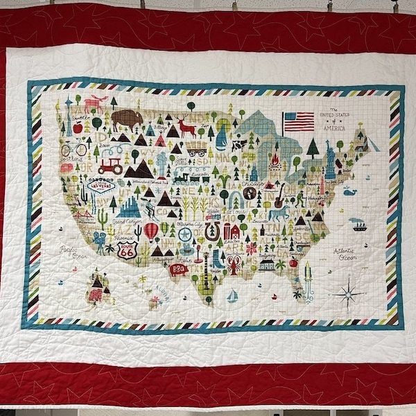 Usa Map Fabric Panel - Etsy