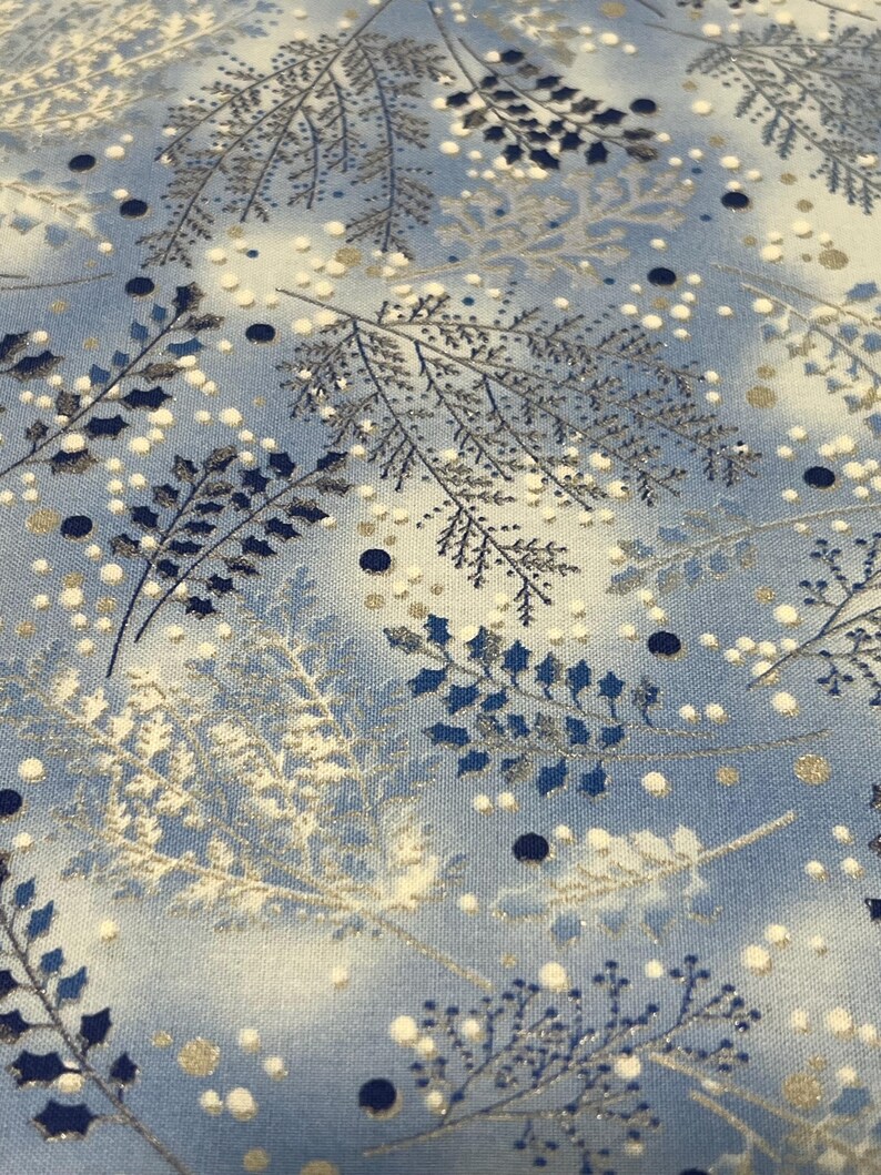 Timeless Treasures Winter Blue Holiday Pine With Metallic Embellishment ...