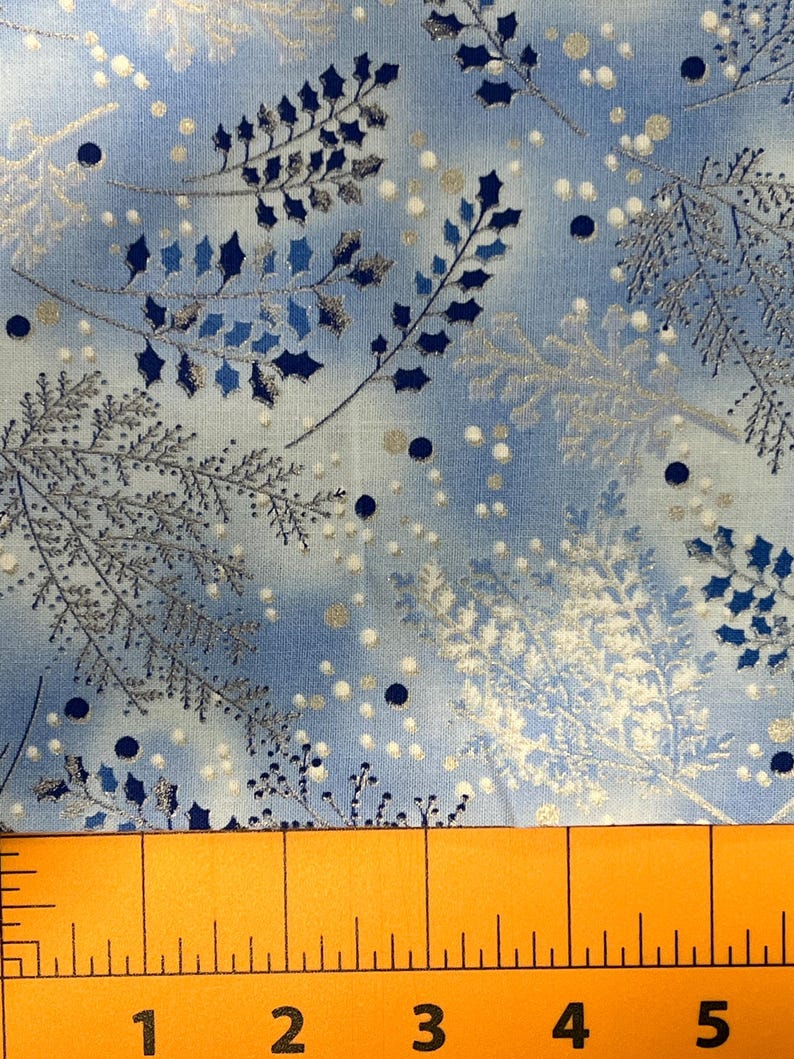 Timeless Treasures Winter Blue Holiday Pine With Metallic Embellishment ...