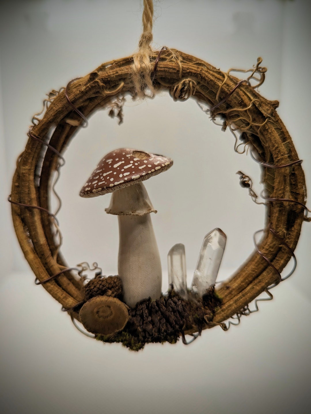 Mushroom Wreath Hanging Mushroom Quartz Crystal Decorative Mushroom Festive Wreath Toadstool ...