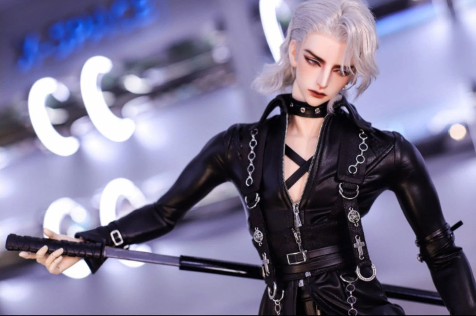 BJD HID ID75 Preorder Faux Leather Jacket PU Slim Pants Clothes Set ...
