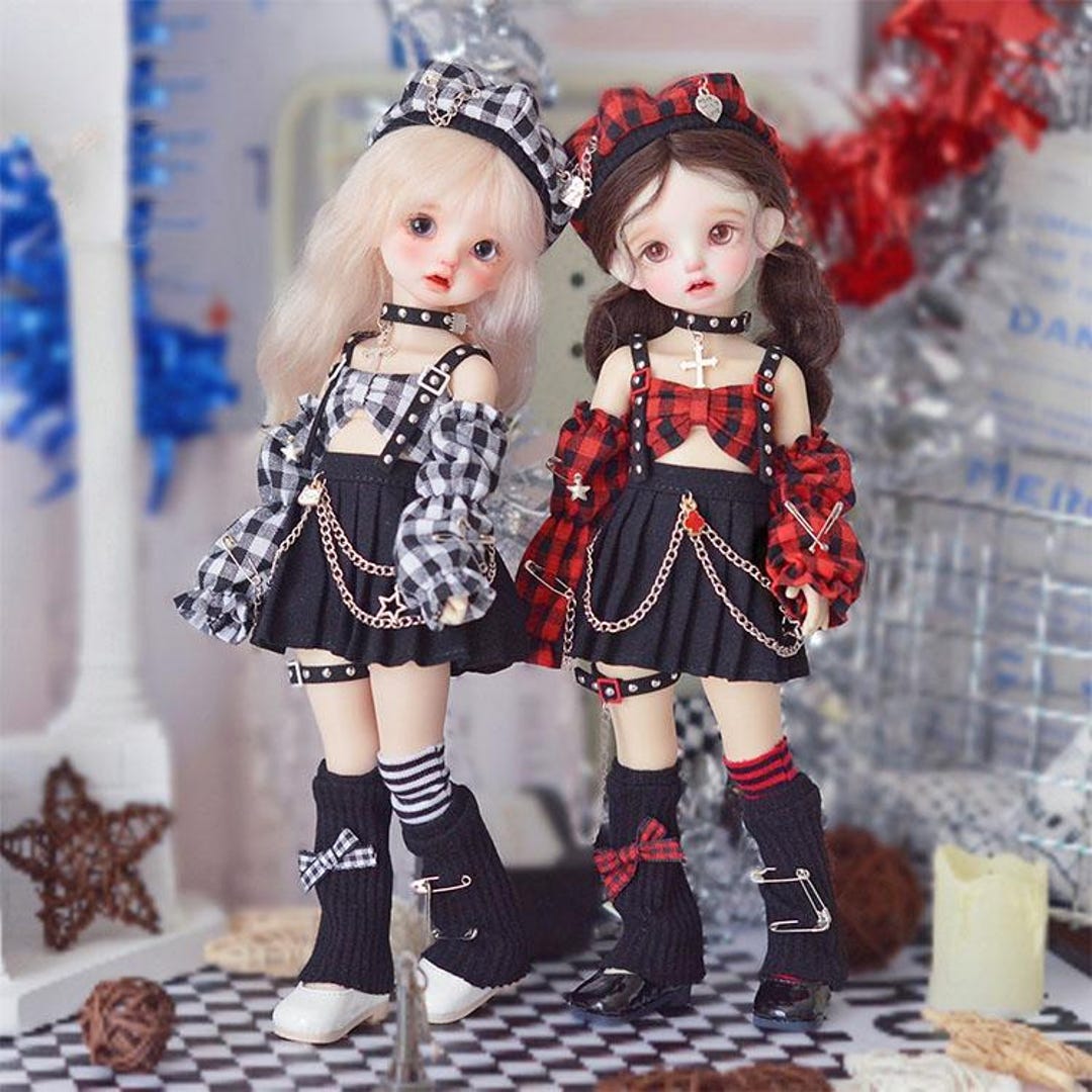 1/6 in Stock Checked Camisole Pleated Skirt Clothes Set Punk BJD Outfit ...