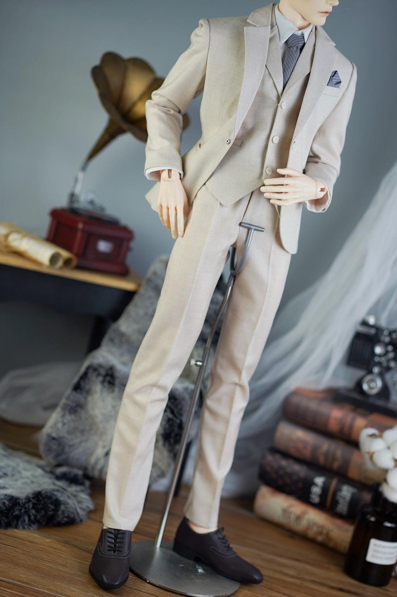 HID EID ID75 Customized Formal Suits Set Beige Vest+ Shirt+ Tie+ Pants ...