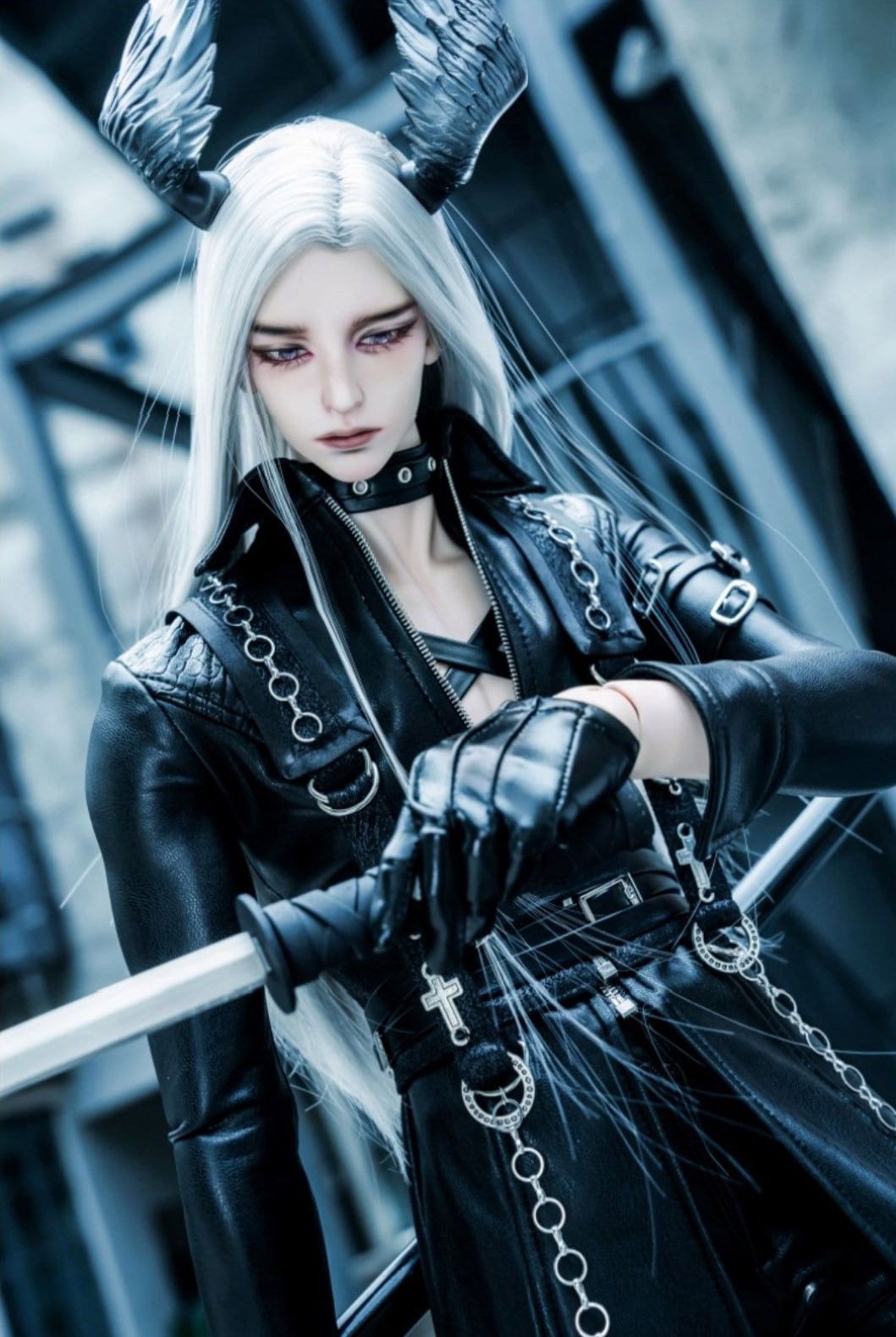 BJD HID ID75 Preorder Faux Leather Jacket PU Slim Pants Clothes Set ...