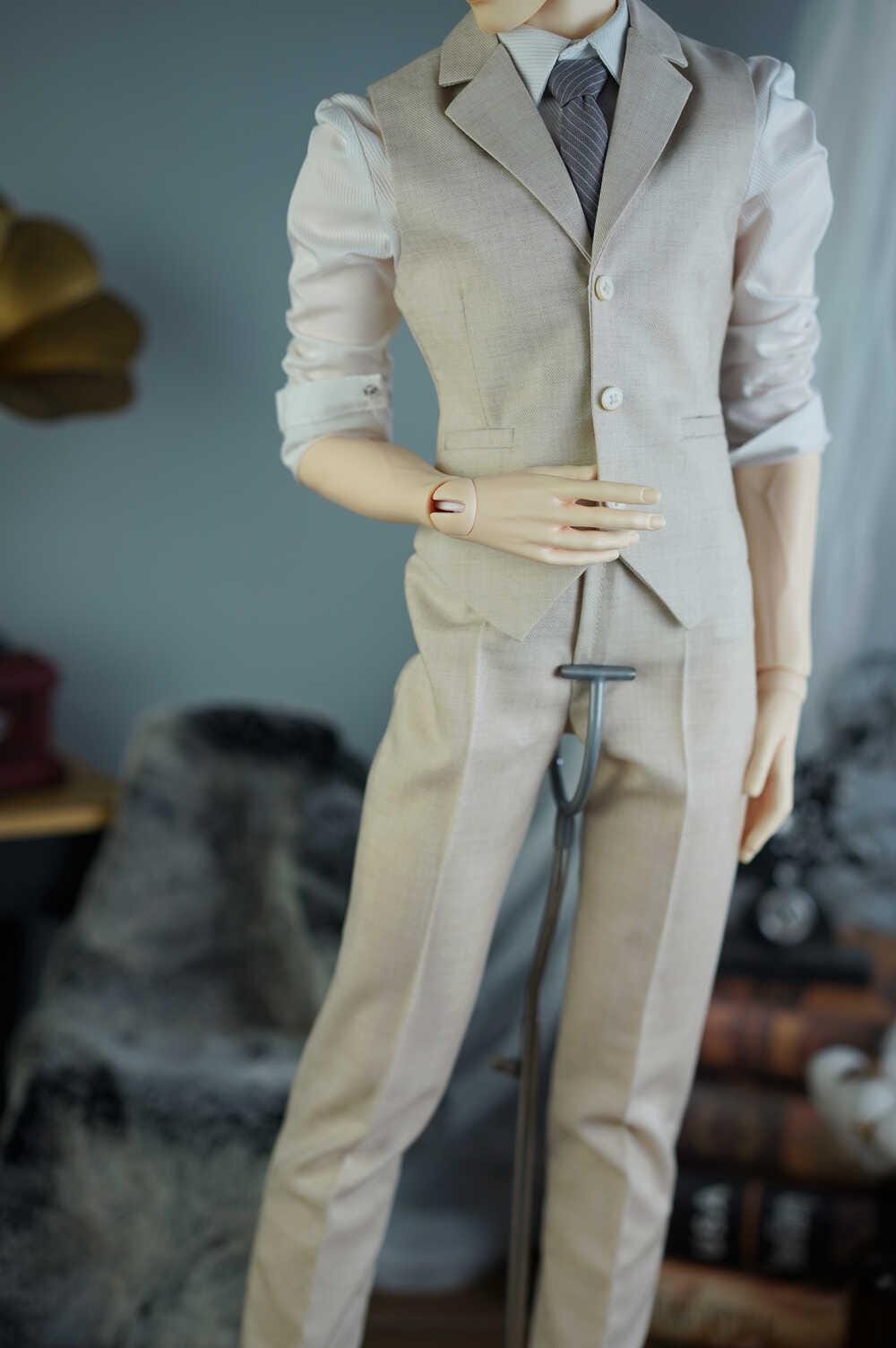 HID EID ID75 Customized Formal Suits Set Beige Vest+ Shirt+ Tie+ Pants ...