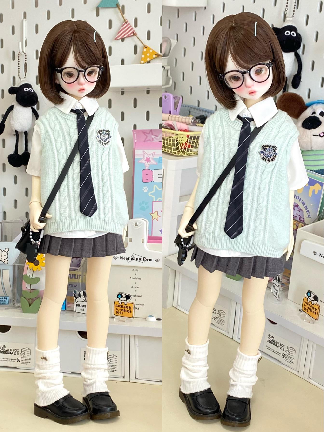 1/4 in Stock Knit Vest+ Short Sleeve Shirt+ Pleated Skirt+ Leg Warmer ...