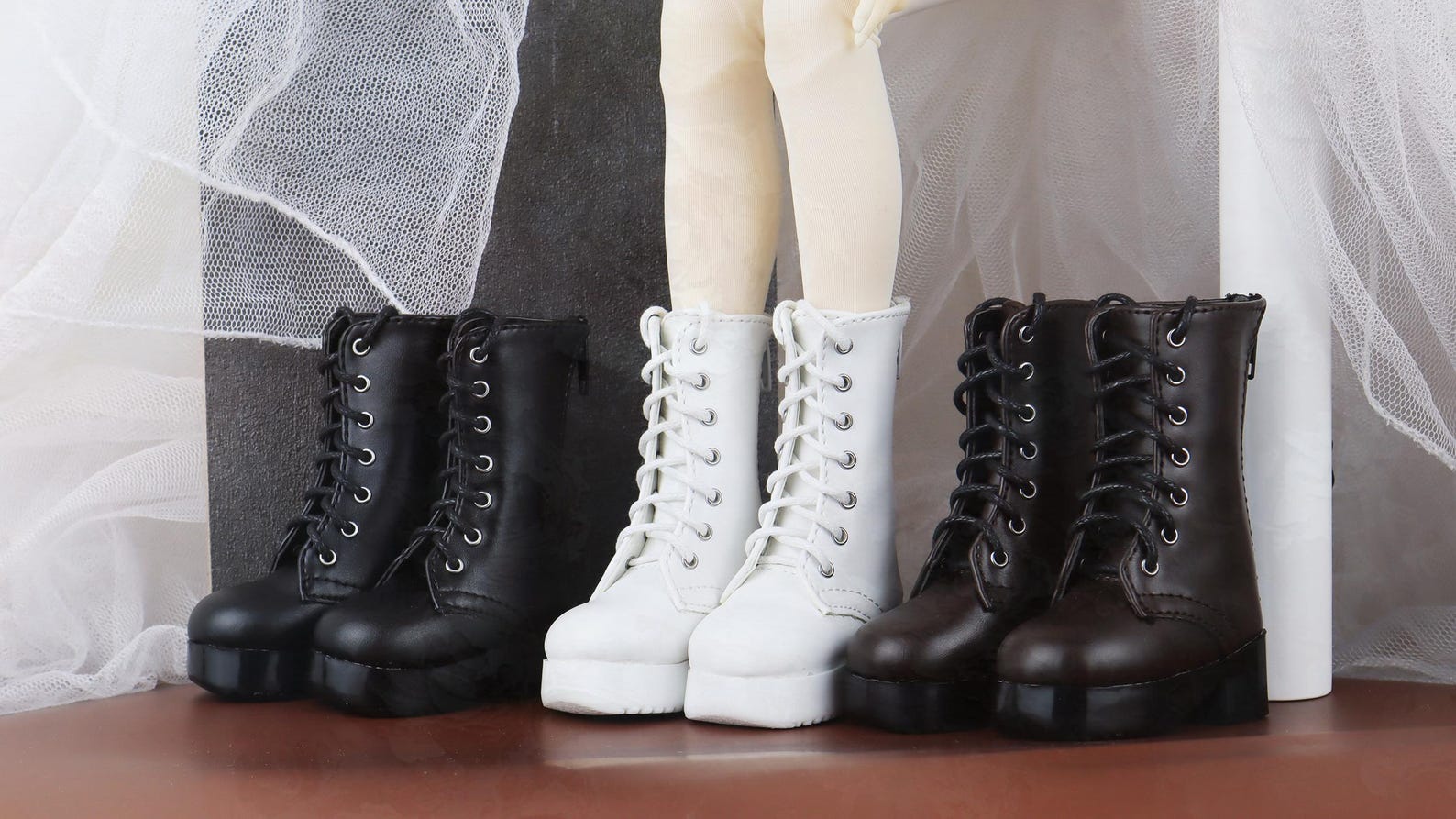 1/4 1/3 in Stock Thick Sole Boots Calf High Dark Brown Black White Punk ...