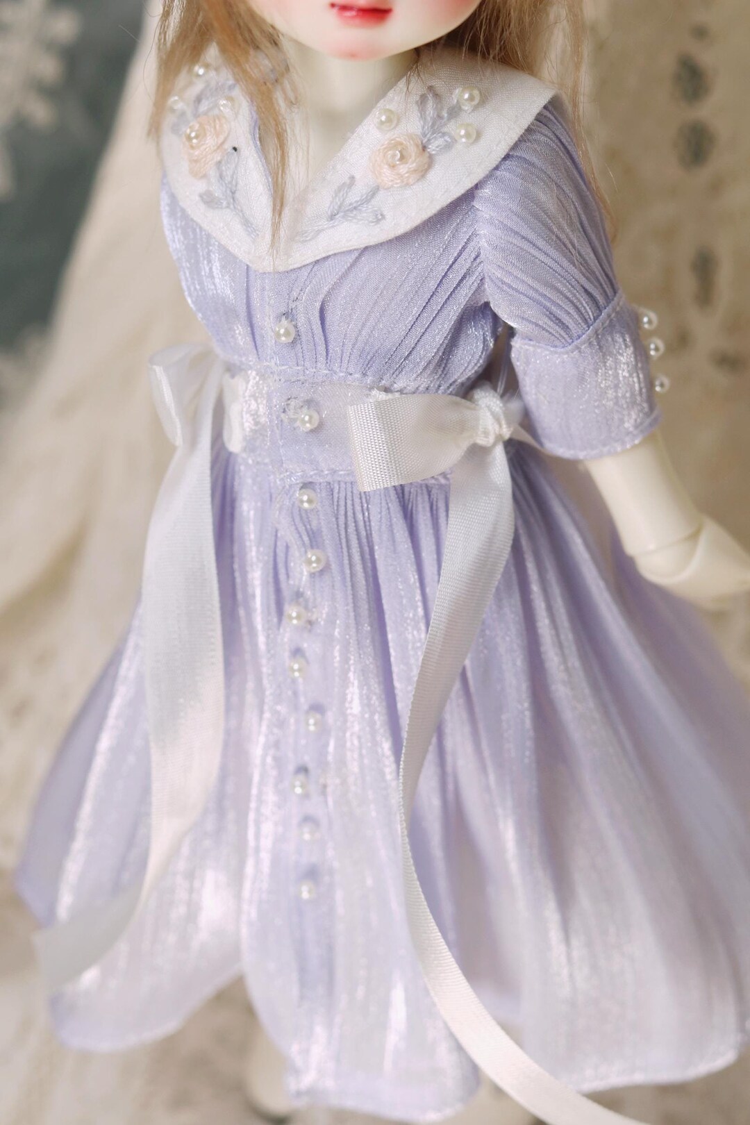 1/4 1/6 Preorder Embroidered Silky Dress Hairband BJD Outfit Set Mdd ...