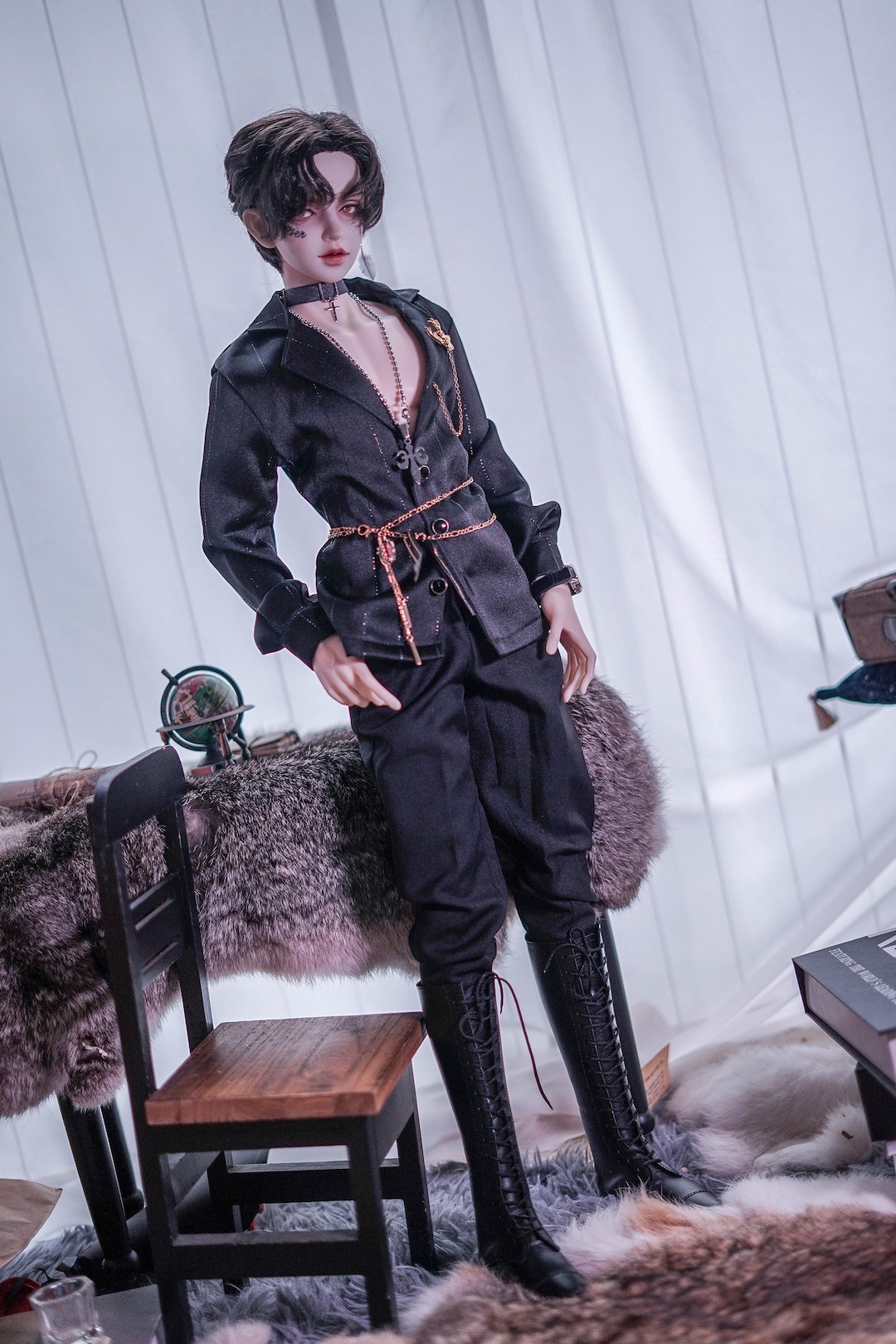 BJD Customize Silver Striped Deep V Shirt 1/4 1/3 ID75 EID 5th HID Llt ...