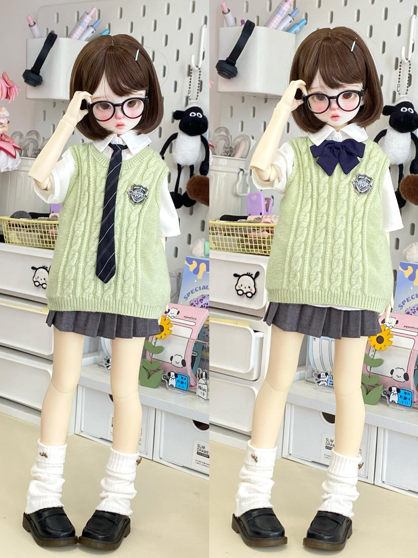 1/4 in Stock Knit Vest+ Short Sleeve Shirt+ Pleated Skirt+ Leg Warmer ...