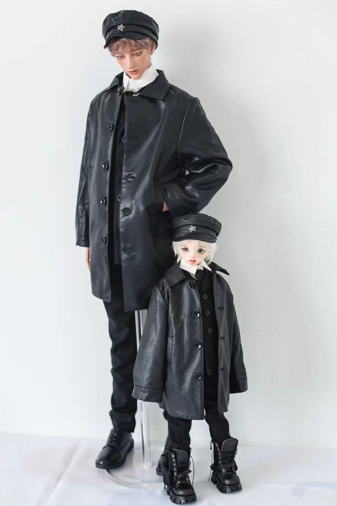 BJD 1/4 ID75 in Stock PU Leather Hat Coat Suits Set Shirt Blazer Casual ...