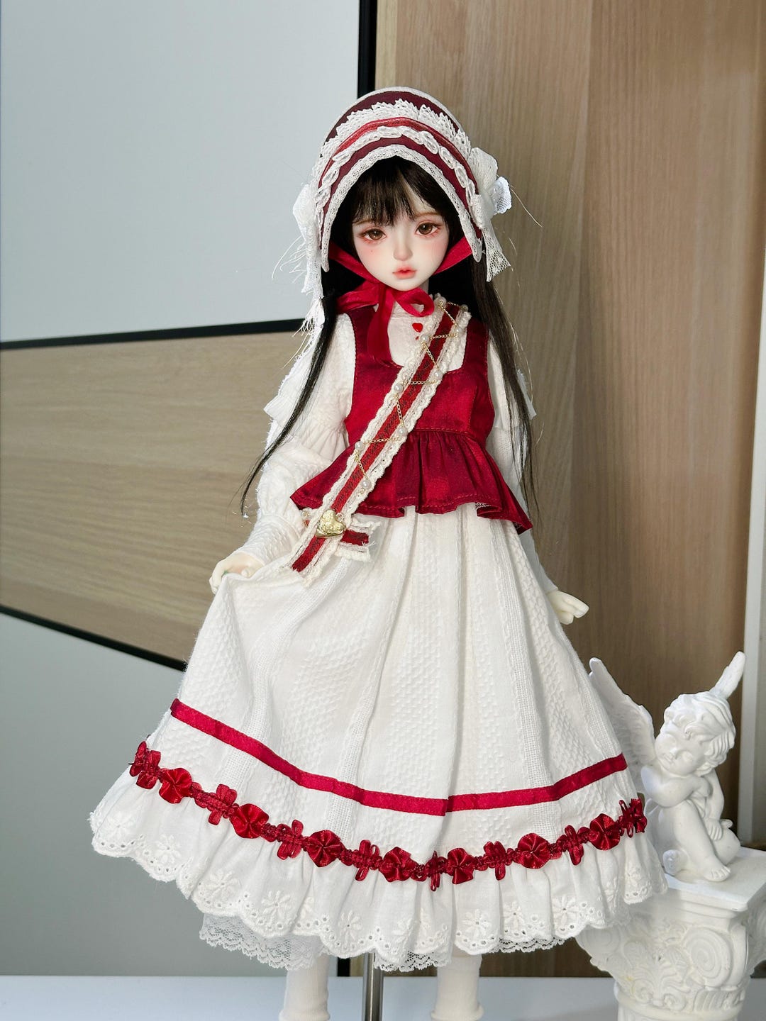 1/4 Preorder Retro Dress+ Vest+ Bonnet Hat+ Petticoat+ Socks+ Sash 45cm BJD Mdd Msd Clothes Set ...