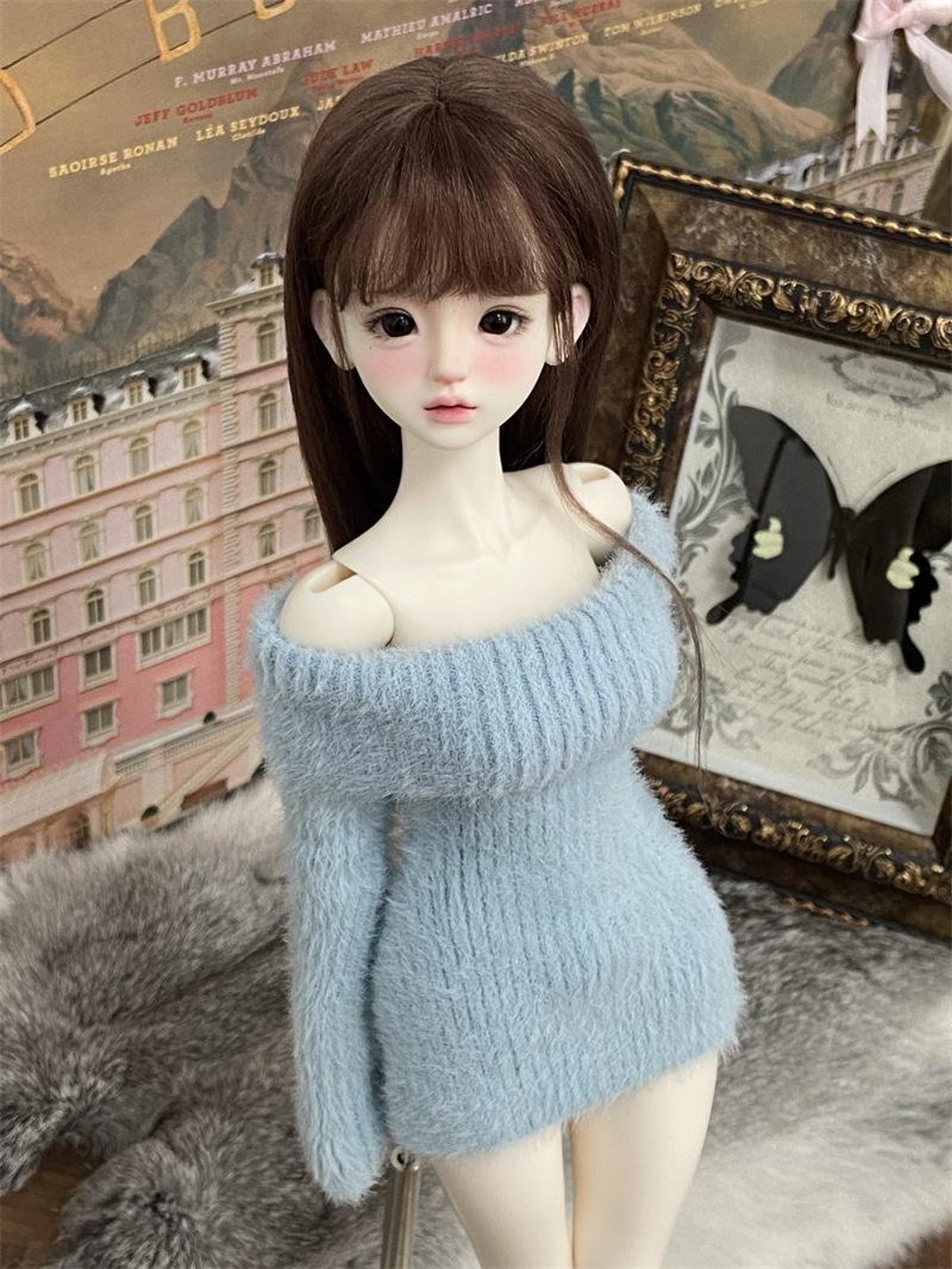 1/4 in Stock Fluffy Knit off Shoulder Short Dress Sweater Top 45cm BJD ...
