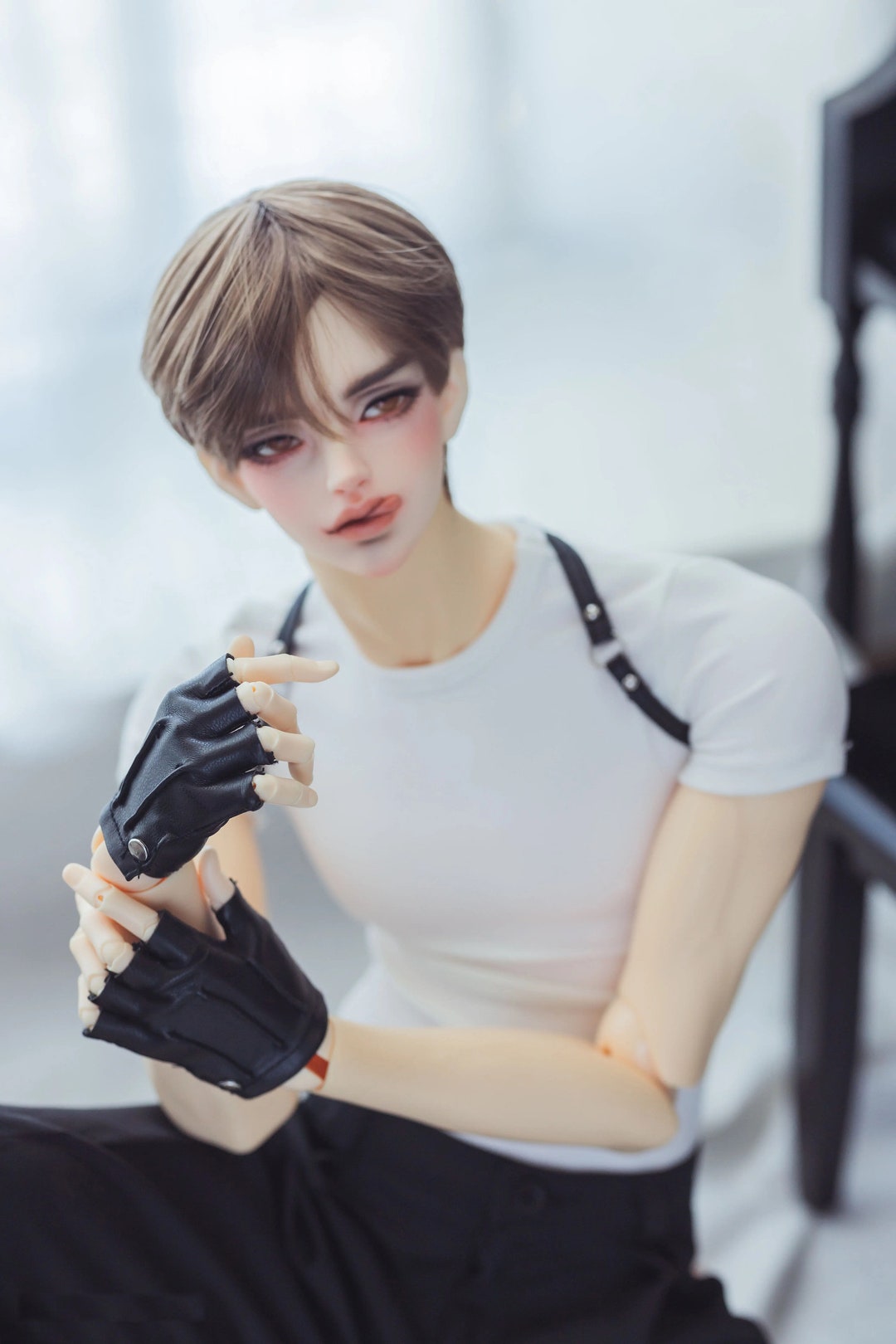 BJD in Stock ID75 PU Leather Motorcycle Mitts Fingerless Biker Gloves ...