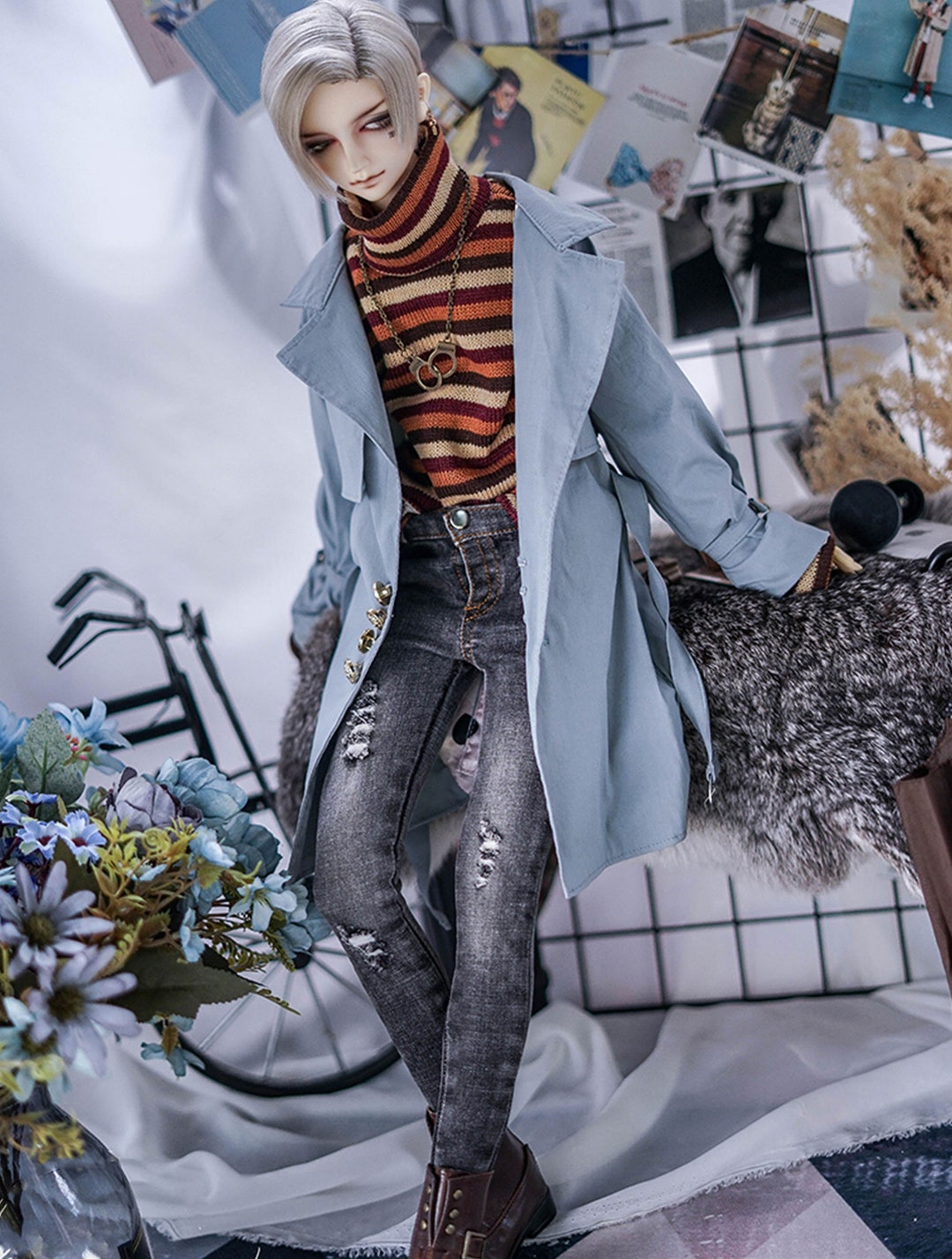 BJD Trench Coat MSD SD13 SD10 1/4 SD17 70cm Khaki/ Morandi Blue - Etsy