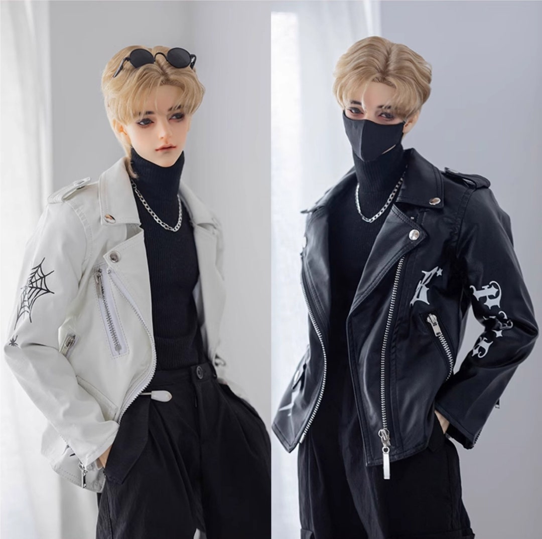 BJD 1/4 73cm 75cm Leather Jacket White Black Brown Motorcycle Zipper ...