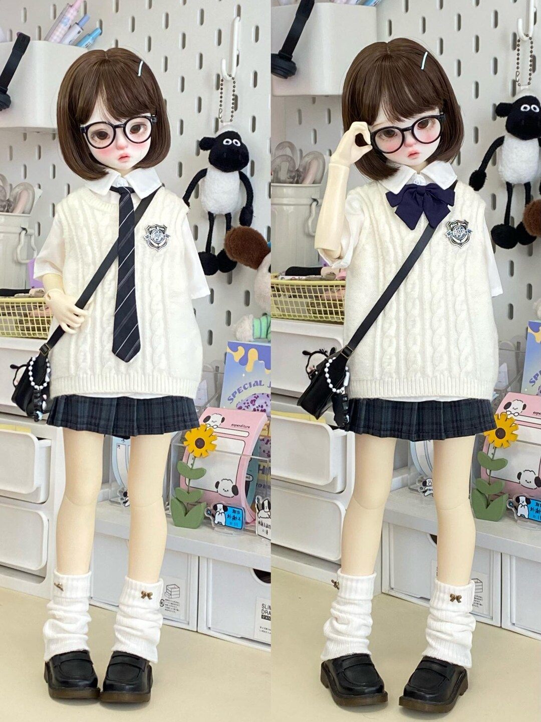 1/4 in Stock Knit Vest+ Short Sleeve Shirt+ Pleated Skirt+ Leg Warmer ...