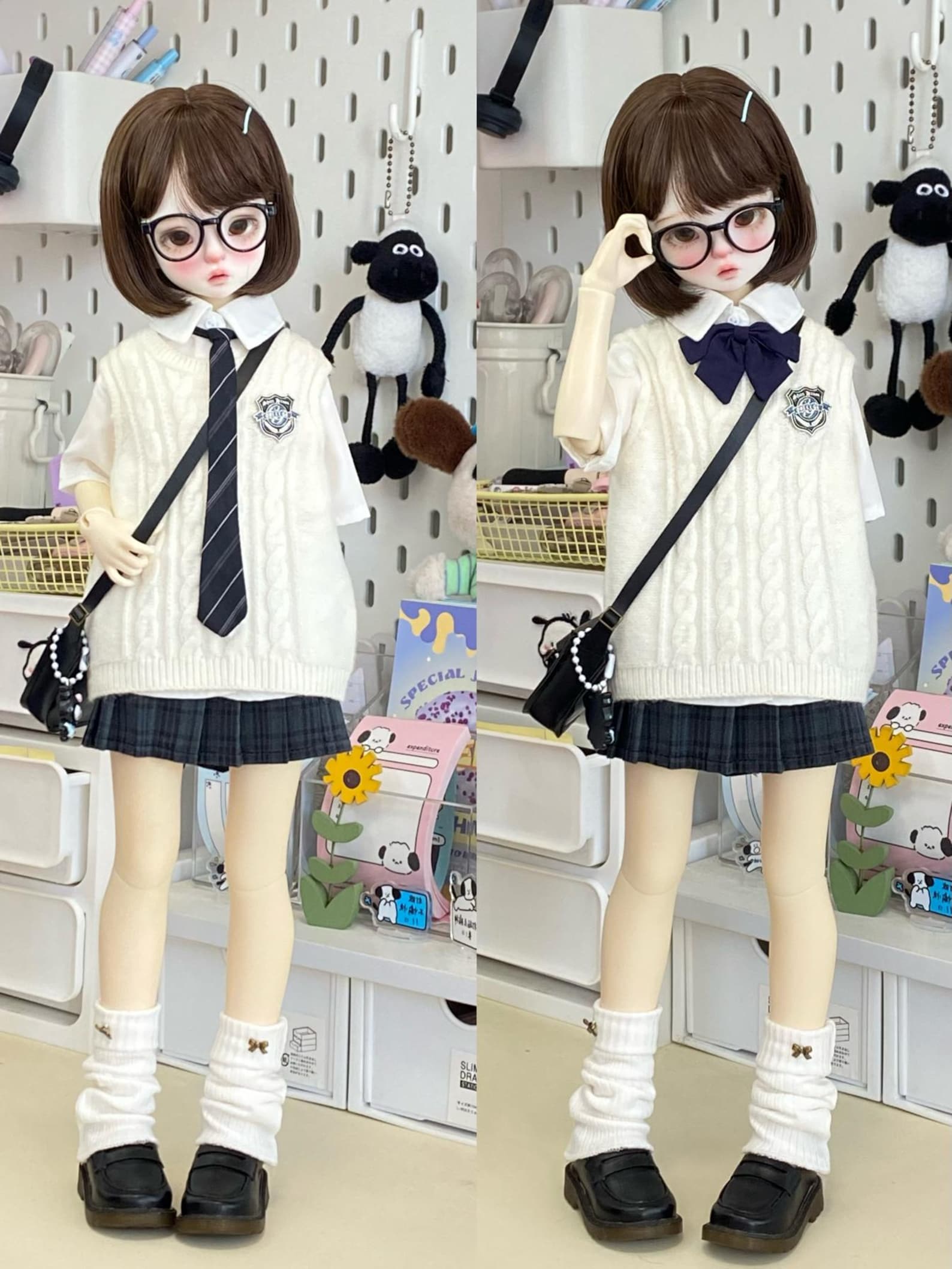 1/4 in Stock Knit Vest+ Short Sleeve Shirt+ Pleated Skirt+ Leg Warmer ...