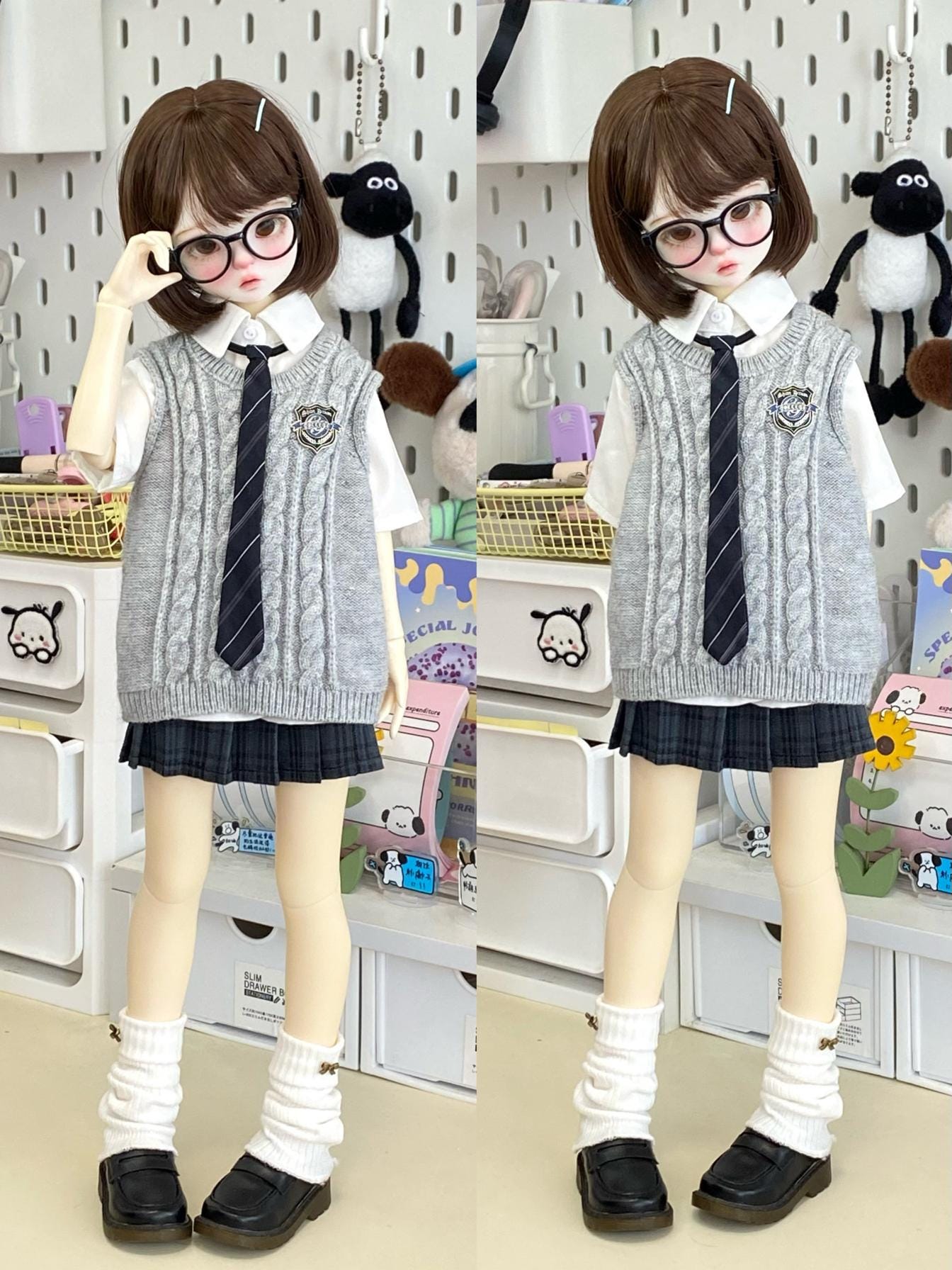 1/4 in Stock Knit Vest+ Short Sleeve Shirt+ Pleated Skirt+ Leg Warmer ...