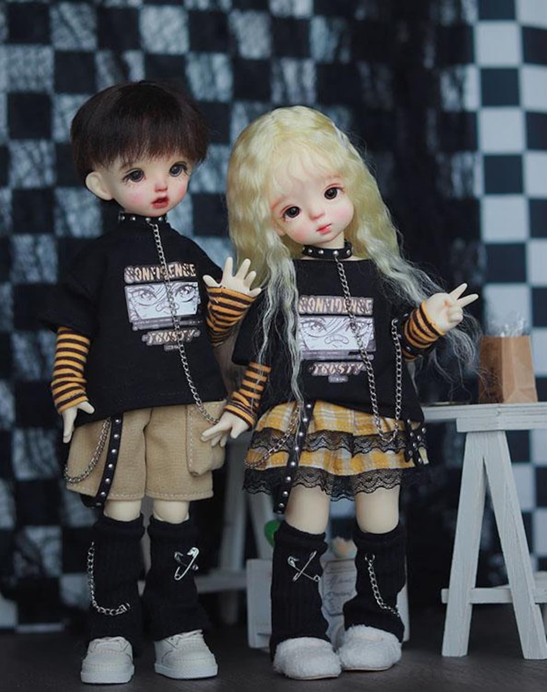 1/6 in Stock Striped T Shirt Shorts Cake Skirt Punk BJD Clothes Outfit ...
