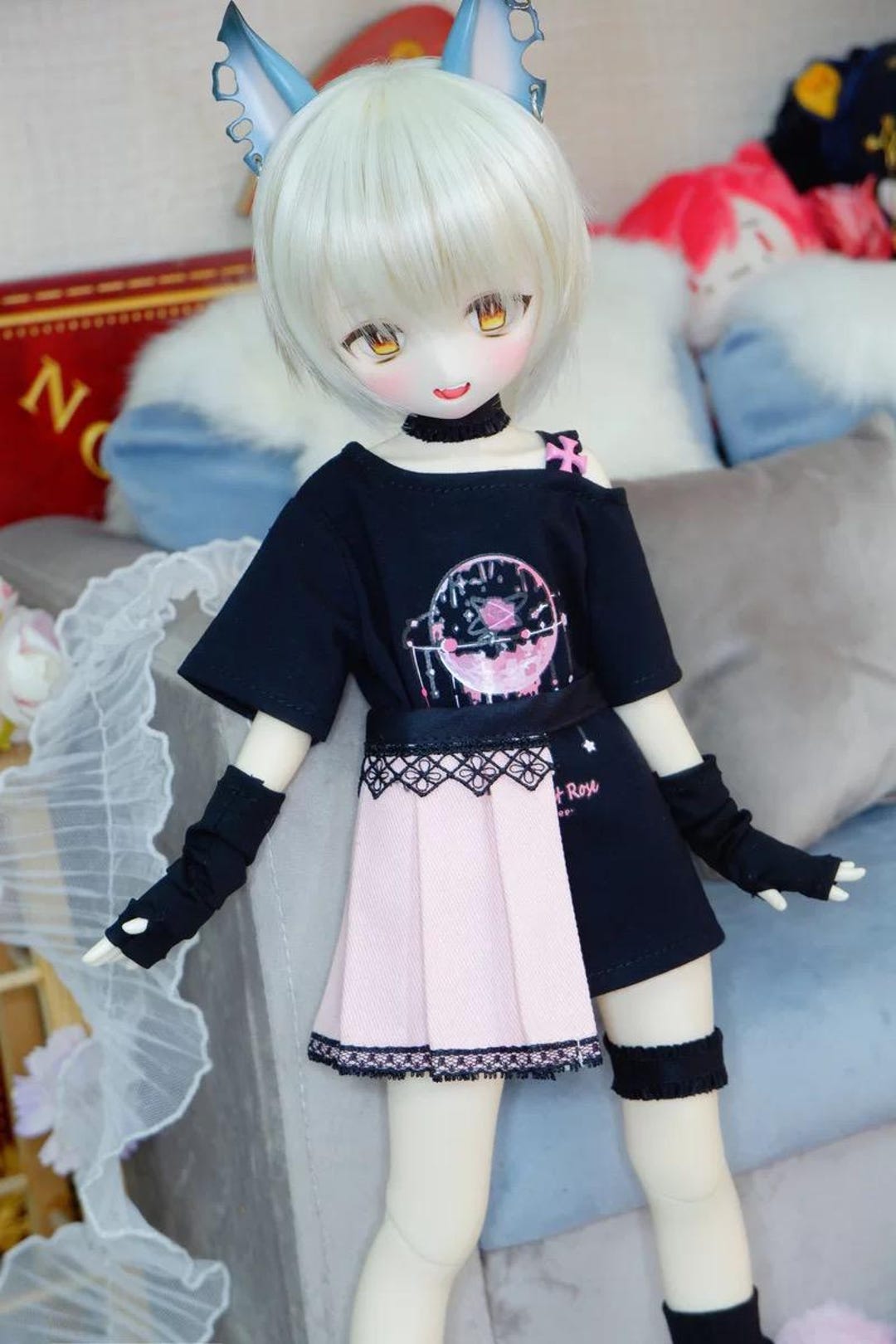 1/4 Preorder off Shoulder T Shirt Planet Print Punk Clothes Outfit Set ...