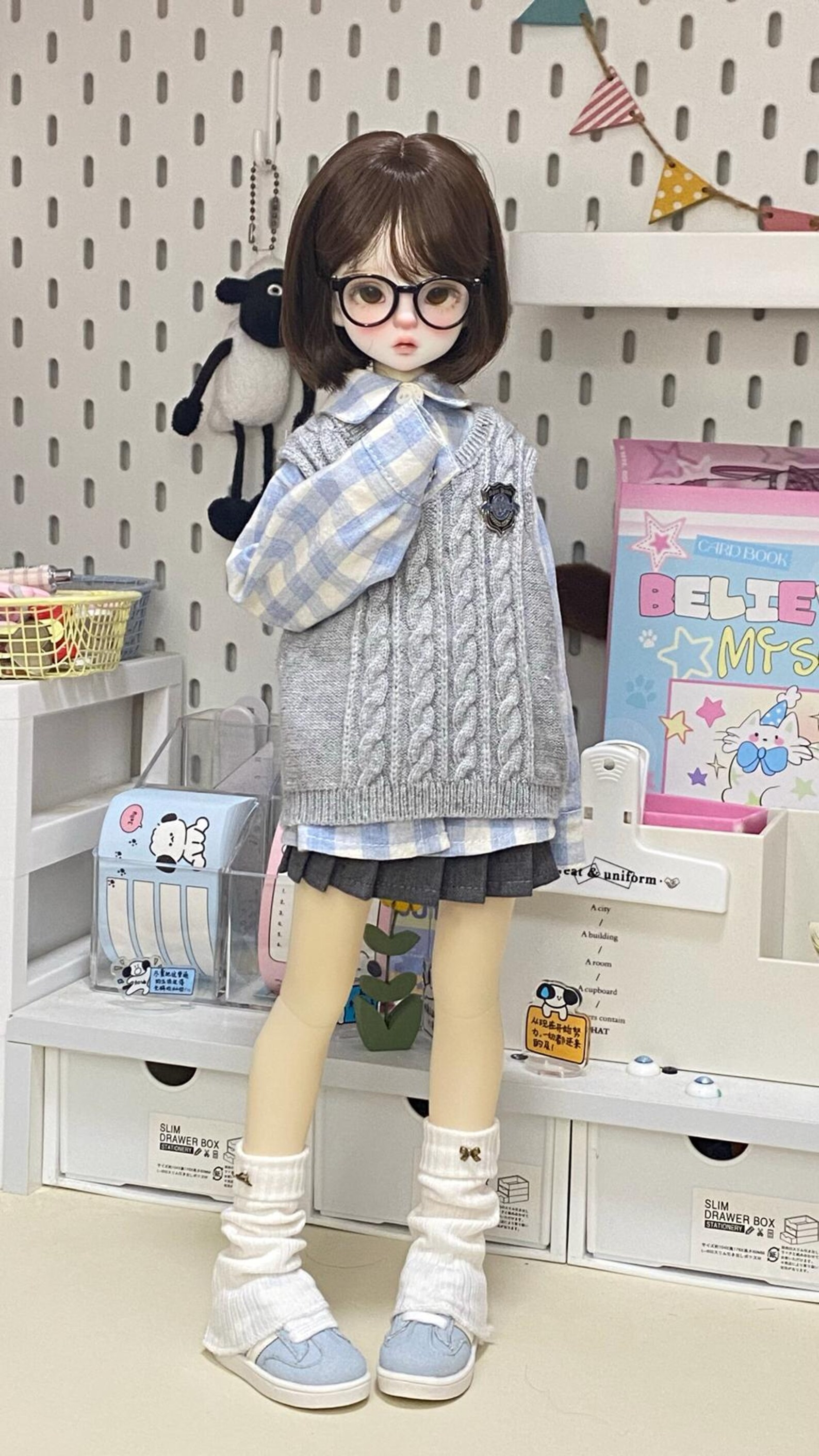 1/4 in Stock Knit Vest+ Short Sleeve Shirt+ Pleated Skirt+ Leg Warmer ...