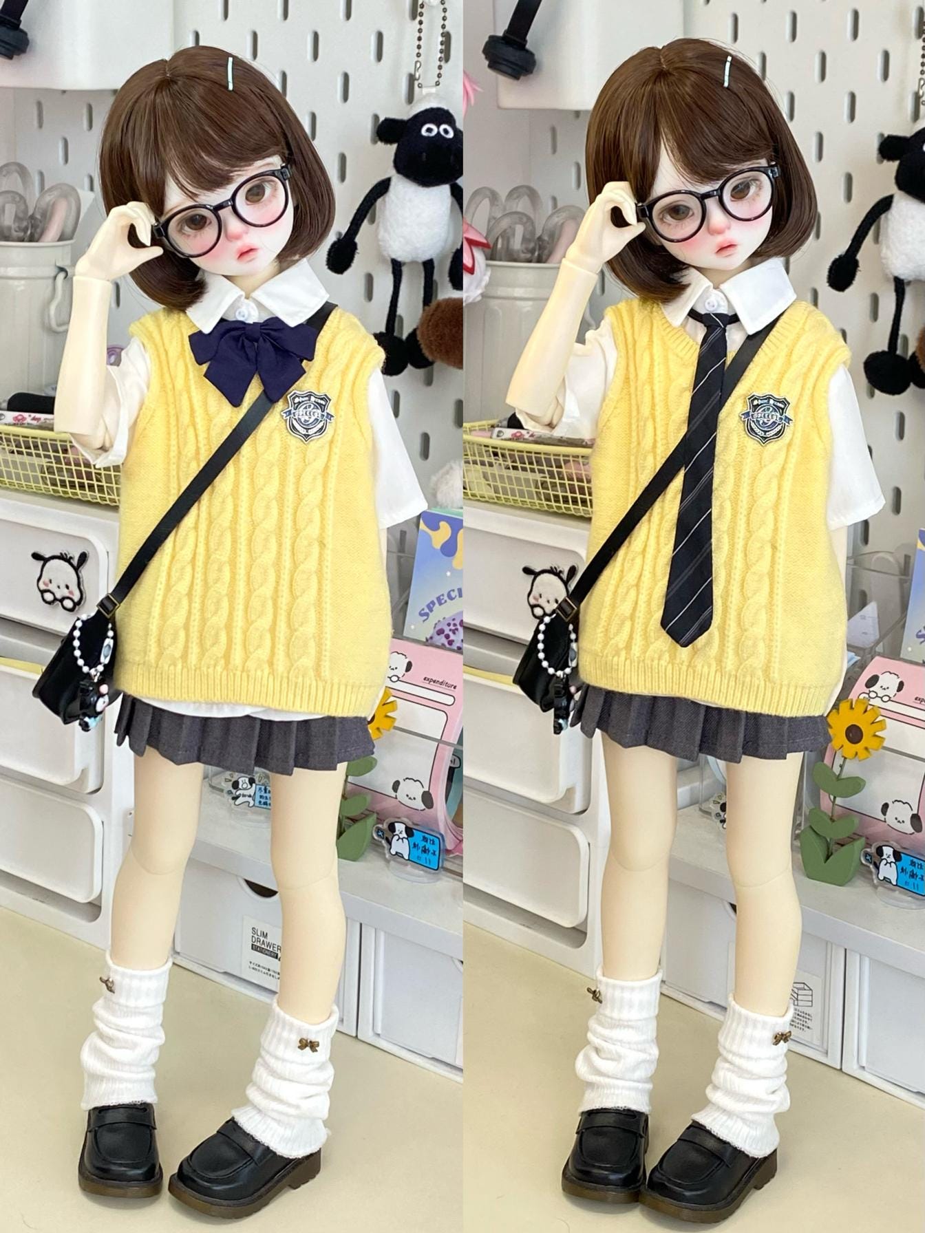 1/4 in Stock Knit Vest+ Short Sleeve Shirt+ Pleated Skirt+ Leg Warmer ...
