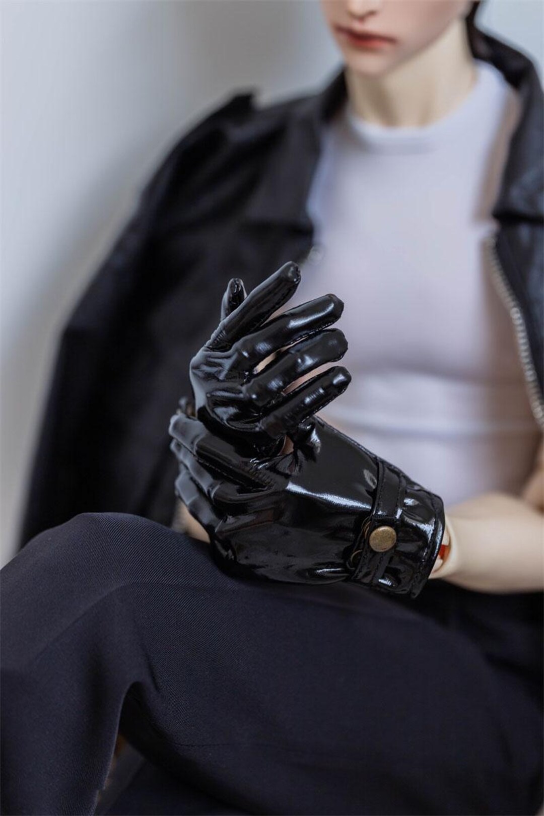 ID75 Preorder Patent PU Leather Motorcycle Mitts Fingerless Biker ...