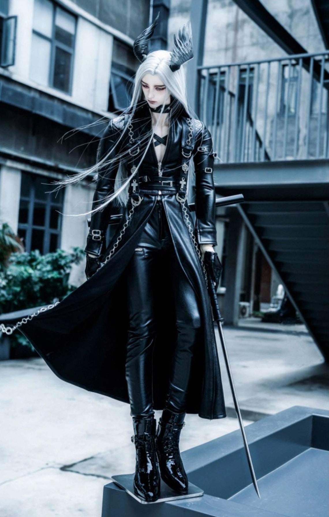 BJD HID ID75 Preorder Faux Leather Jacket PU Slim Pants Clothes Set ...