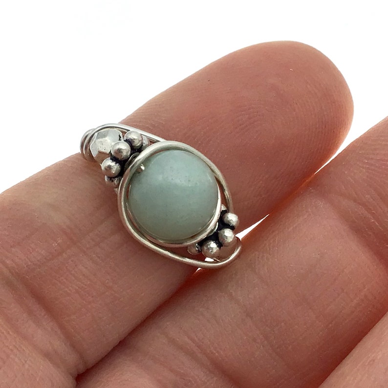 Sterling Silver Pale Blue Amazonite Wrap Ring Healing - Etsy
