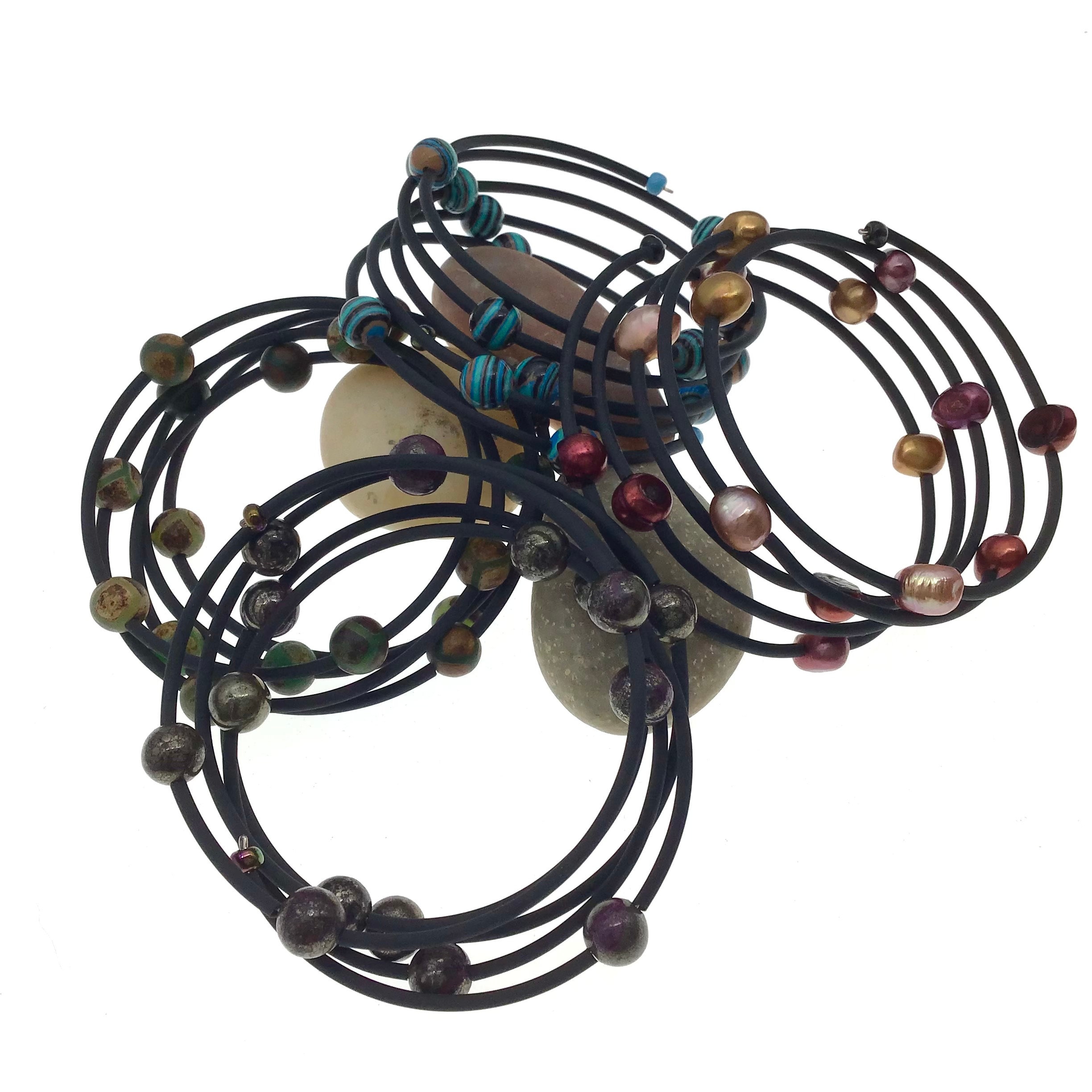 Vulcanite Wrap Bracelet: Freshwater Pearls, Memory Wire Cuff - Etsy