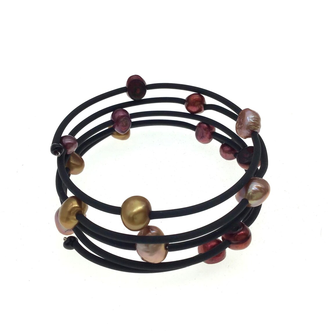 Vulcanite Wrap Bracelet: Freshwater Pearls, Memory Wire Cuff - Etsy