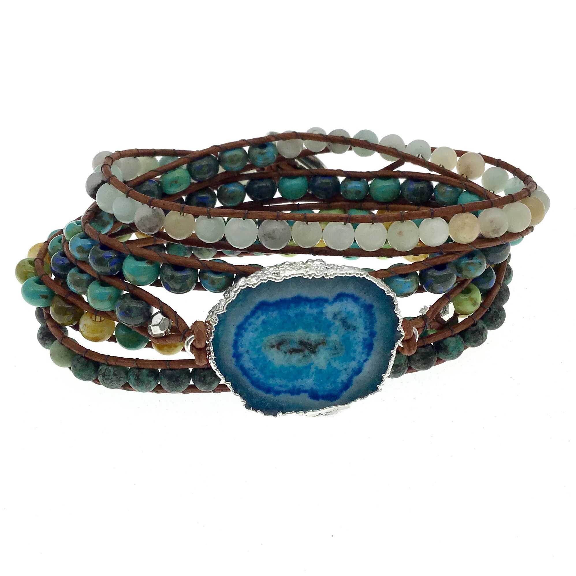 Handmade Blue Solar Quartz Gemstone Wrap Bracelet Leather | Etsy