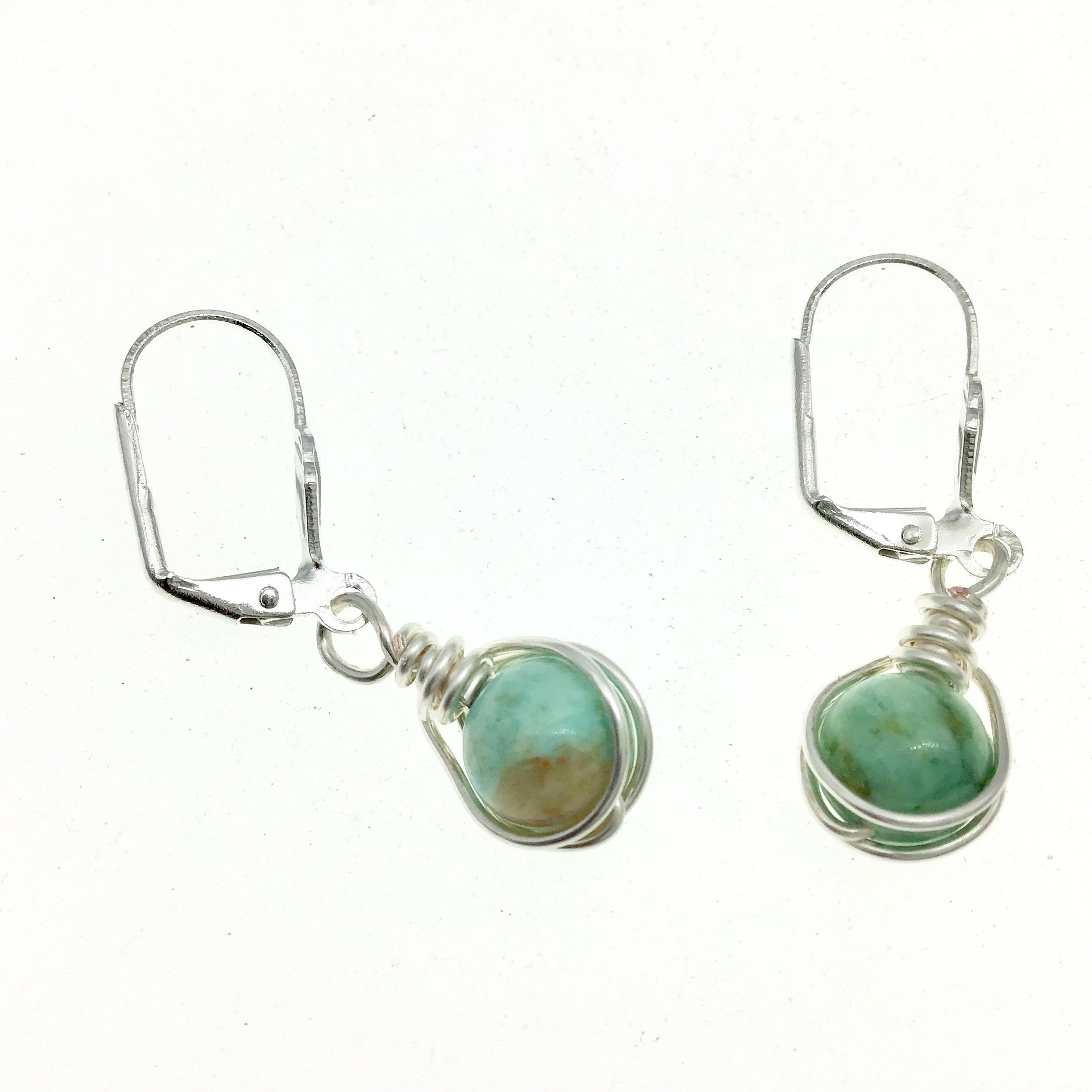 Silverplate Peruvian Turquoise, Leverback Earrings, Gift for Boho Style ...