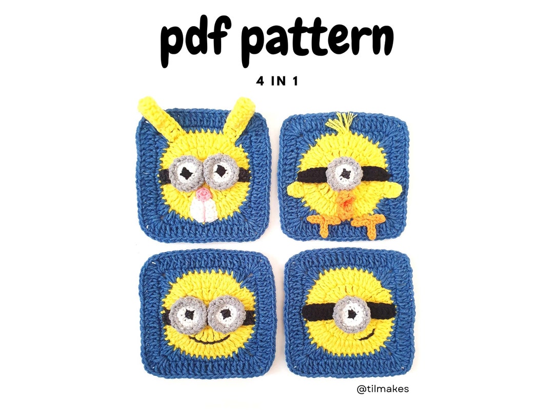 4 IN 1 | EASY Minions Granny Squares Crochet Pattern (PDF) | Despicable ...