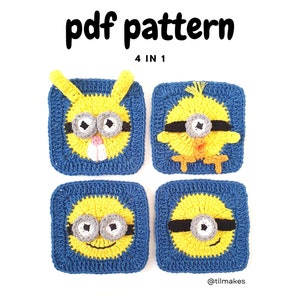 Amigurumi Pattern 4 in 1 Minion Granny Squares - Etsy