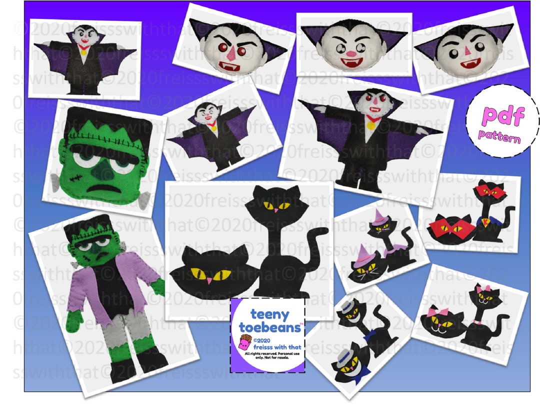 Halloween Filz-Schnittmuster: Applikation Katzen, Monster, Vampire (PDF ...