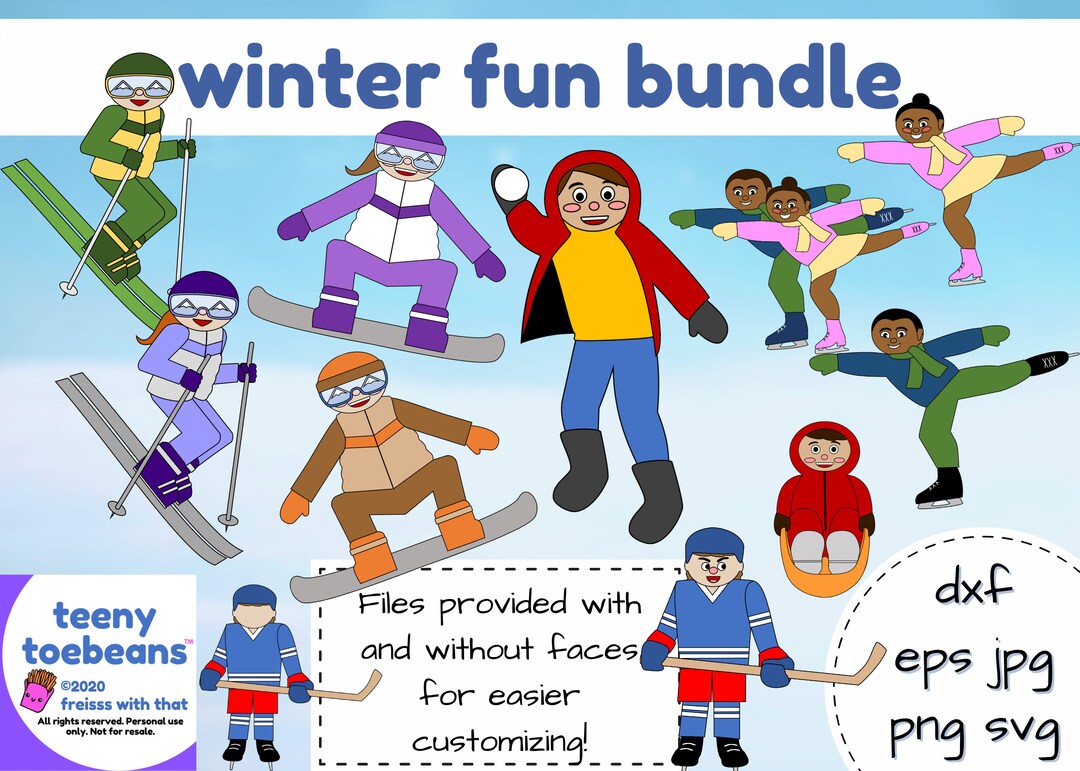 Winter Sports Clipart: Teeny Toebeans™ Skiing, Skating, Hockey (digital ...