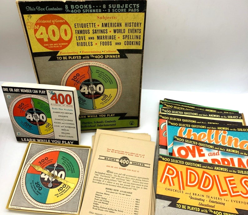 VTG 1933 THE 400 Trivia Quiz Board Game Complete + Extras/8 Question ...