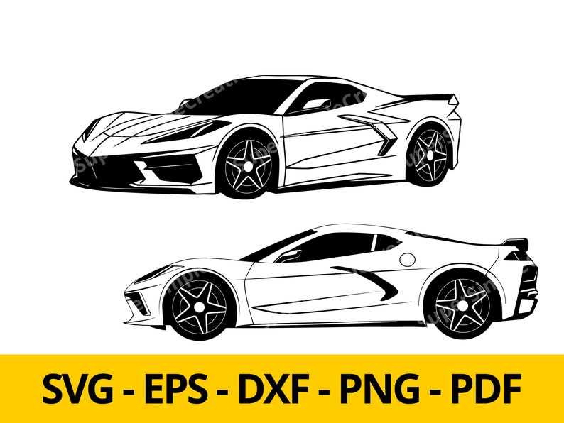 Corvette 2020 C8 Svg, Eps, Dxf and Png | Digital | Vector Image ...