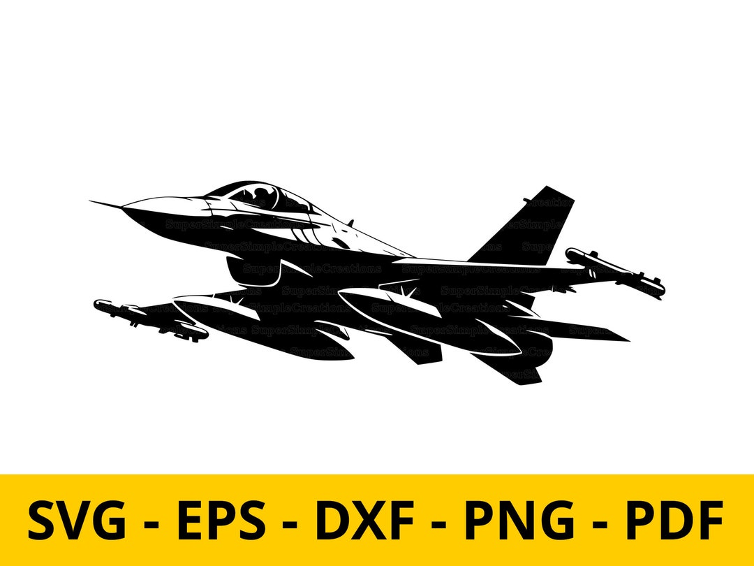 F-16 Fighting Falcon Silhouette Cut Files Svg, Eps, Dxf and Png ...