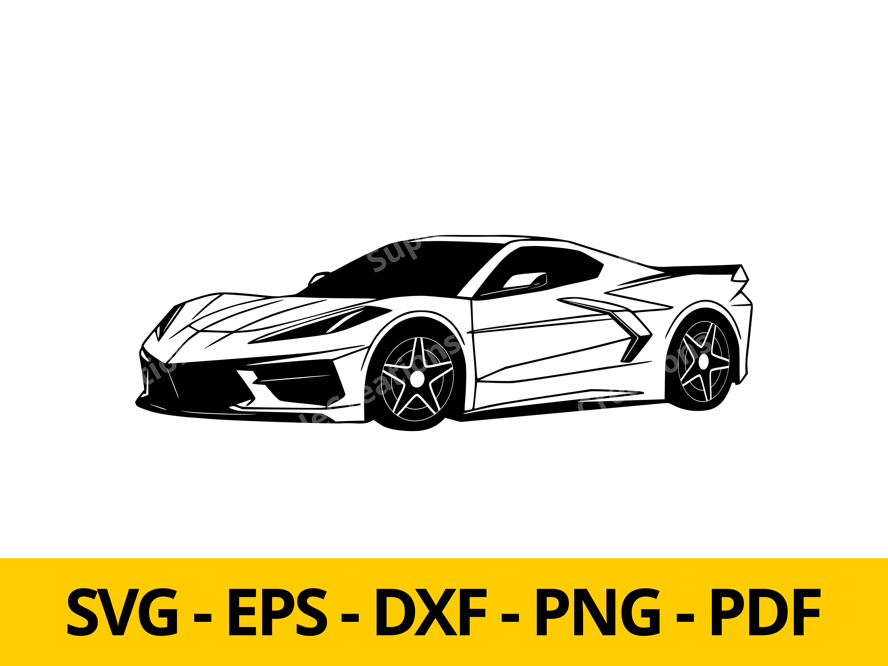 Corvette 2020 C8 Svg, Eps, Dxf and Png | Digital | Vector Image ...