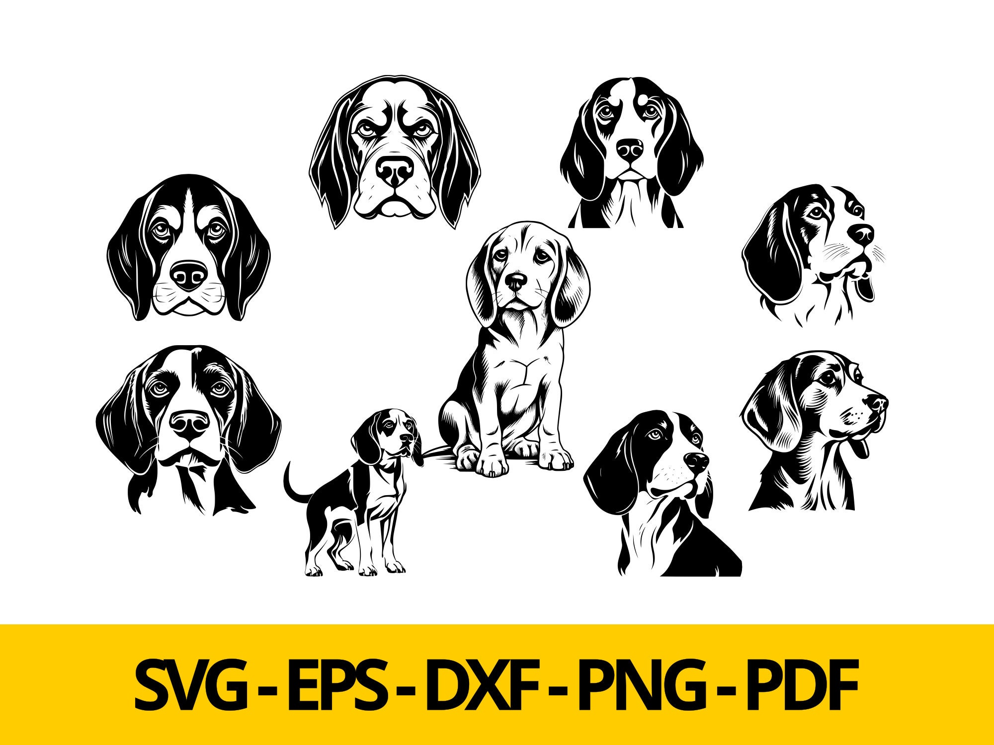 Beagle Vector Svg Bundle Dog Breed K-9 Animal Canine Clipart Digital ...