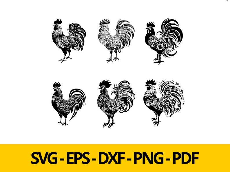 10 Rooster SVG Chicken Clipart Art Digital Download T-shirt Design ...