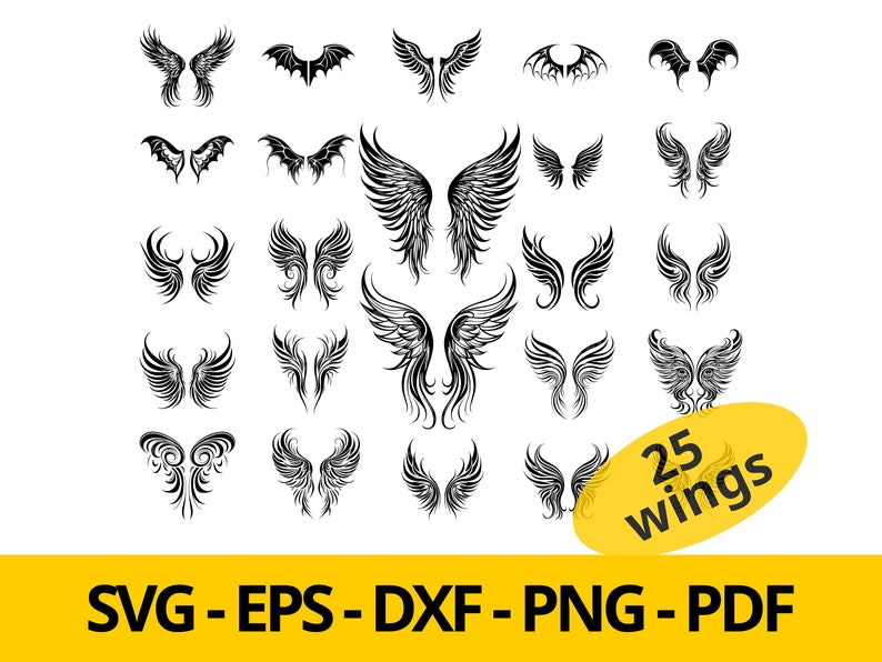 25 Wings Svg Files Angel Wings Clipart Wing Art Digital Download T ...
